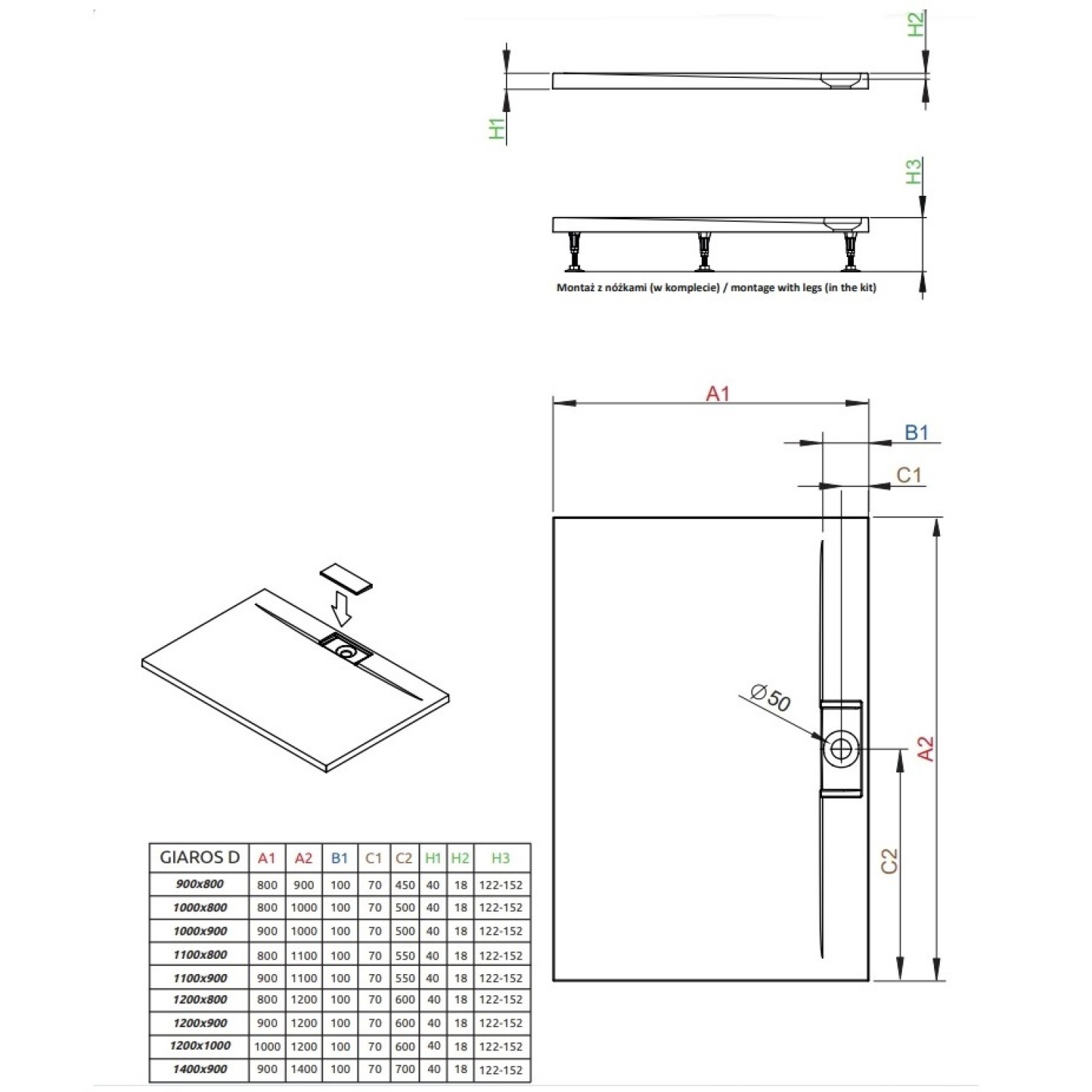 Radaway Taisnstūra dušas paliktnis GIAROS D 90x80, balts - M3GRD9080